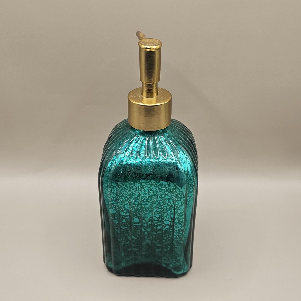 SONOMA Ridged Design MERCURY GLASS GREEN SOAP DISPENSER with GOLD SOAP ...