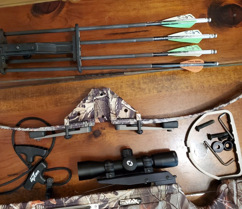 Excaliber Exomax Crossbow Scope Hunting Camo Cocking Rope 4 Bolts ...