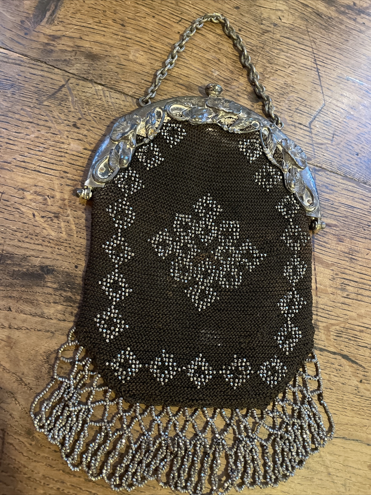 Antique Chatelaine Purse Black and Silver - Gem