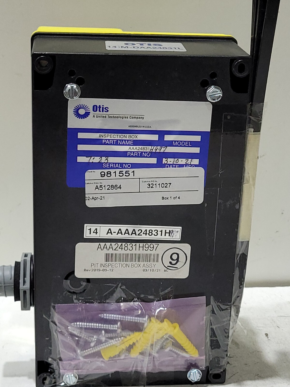 OTIS ELEVATOR PIT INSPECTION BOX - AAA24831H997 - NOS - KONE for sale ...