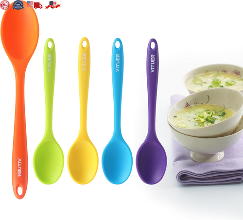 5PCS Silicone Serving Spoons Set, Heat Resistant Kitchen Spoons for ...