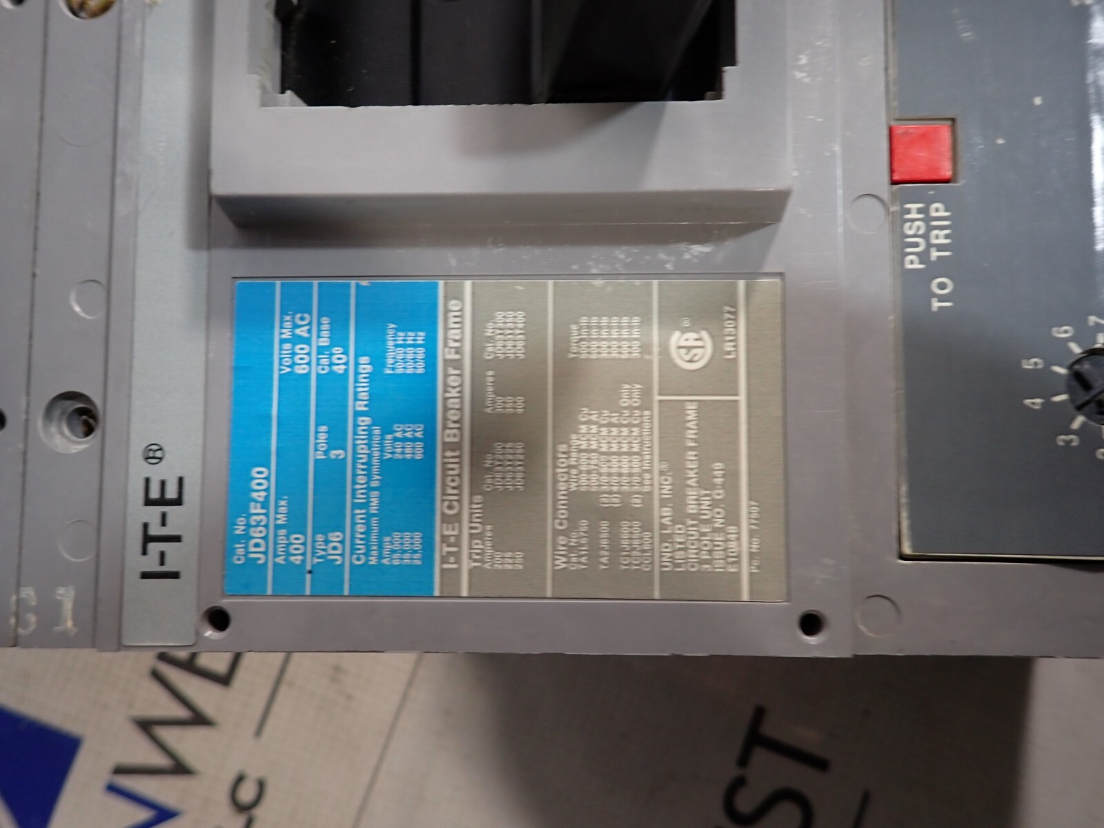 Siemens JD63F400 400 amp 600v 3P JD63B400 35kA Circuit Breaker -TESTED ...