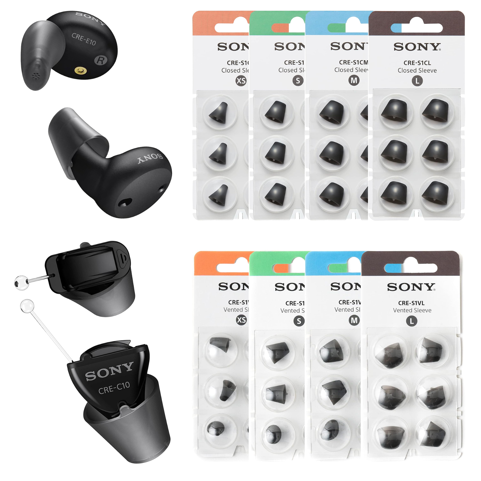 Sony C10 / E10 Self-Fitting OTC Hearing Aid w/ Closed & Vented Sleeves ...