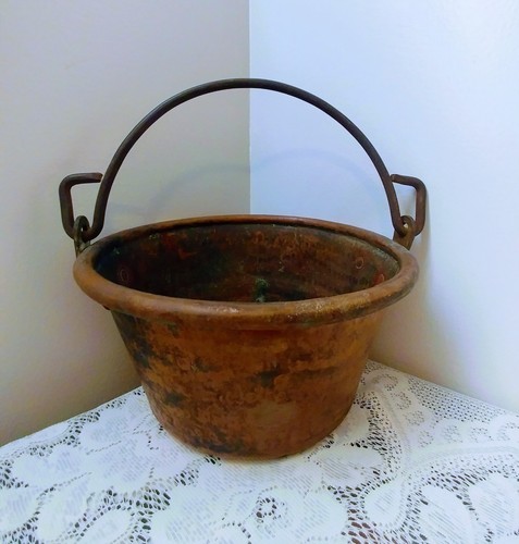 Antique Hammered Copper Pot, Bucket, Planter w/Forged Iron Handle ...