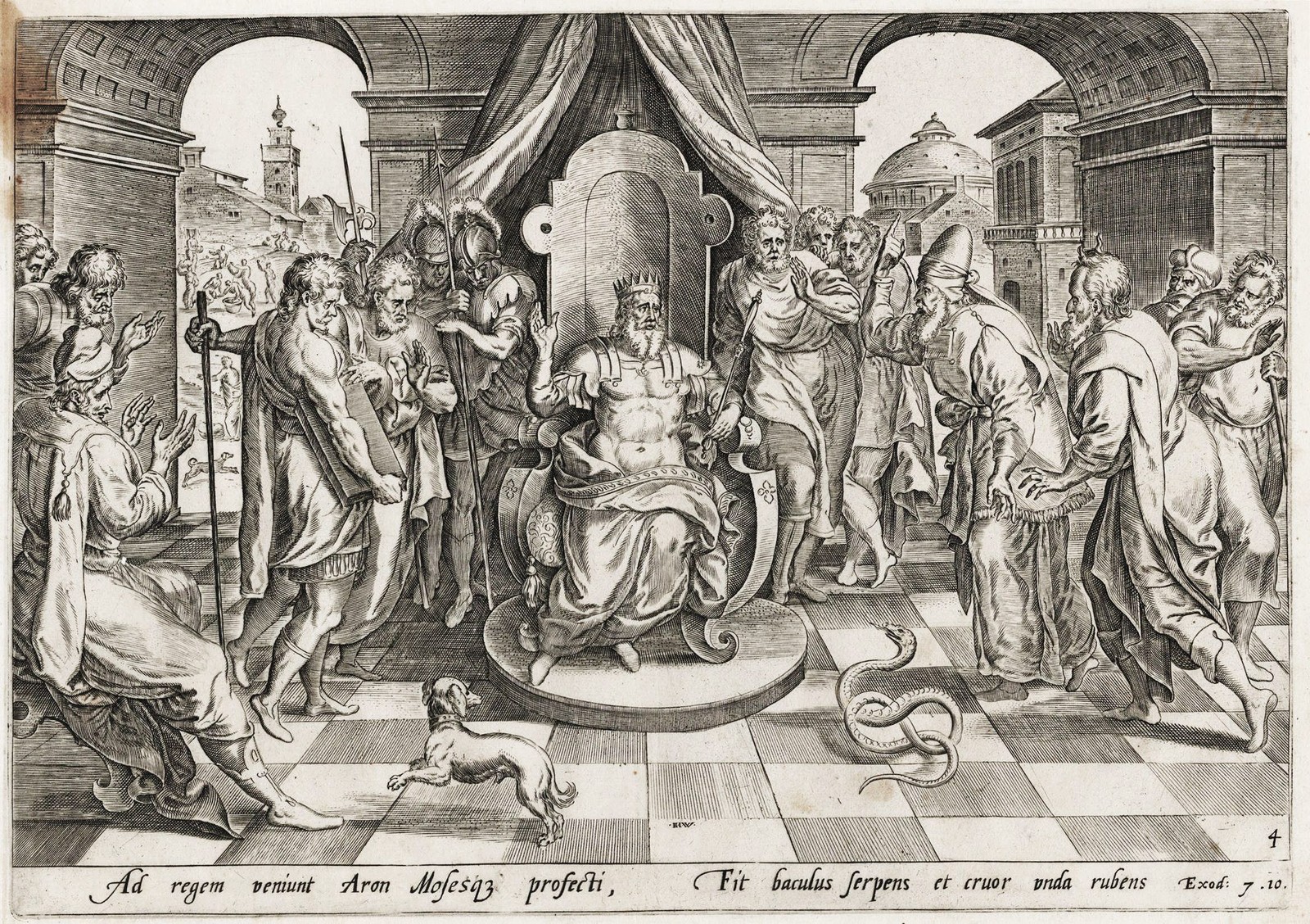 J.Wierix V.Mander Moses & Aaron Before Pharaoh Bible Engraving ...