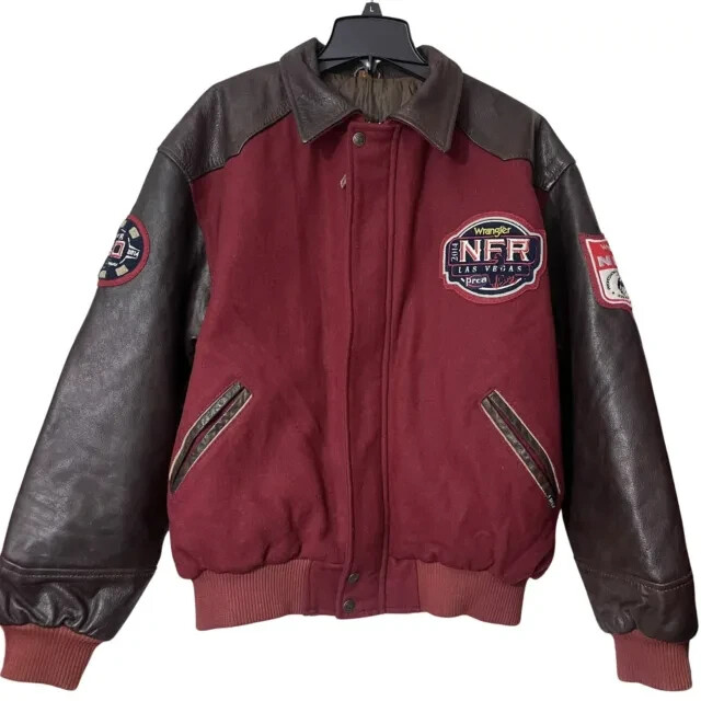 Wrangler 2014 NFR Leather Bomber Jacket Mens XL Red Las Vegas PRCA ...