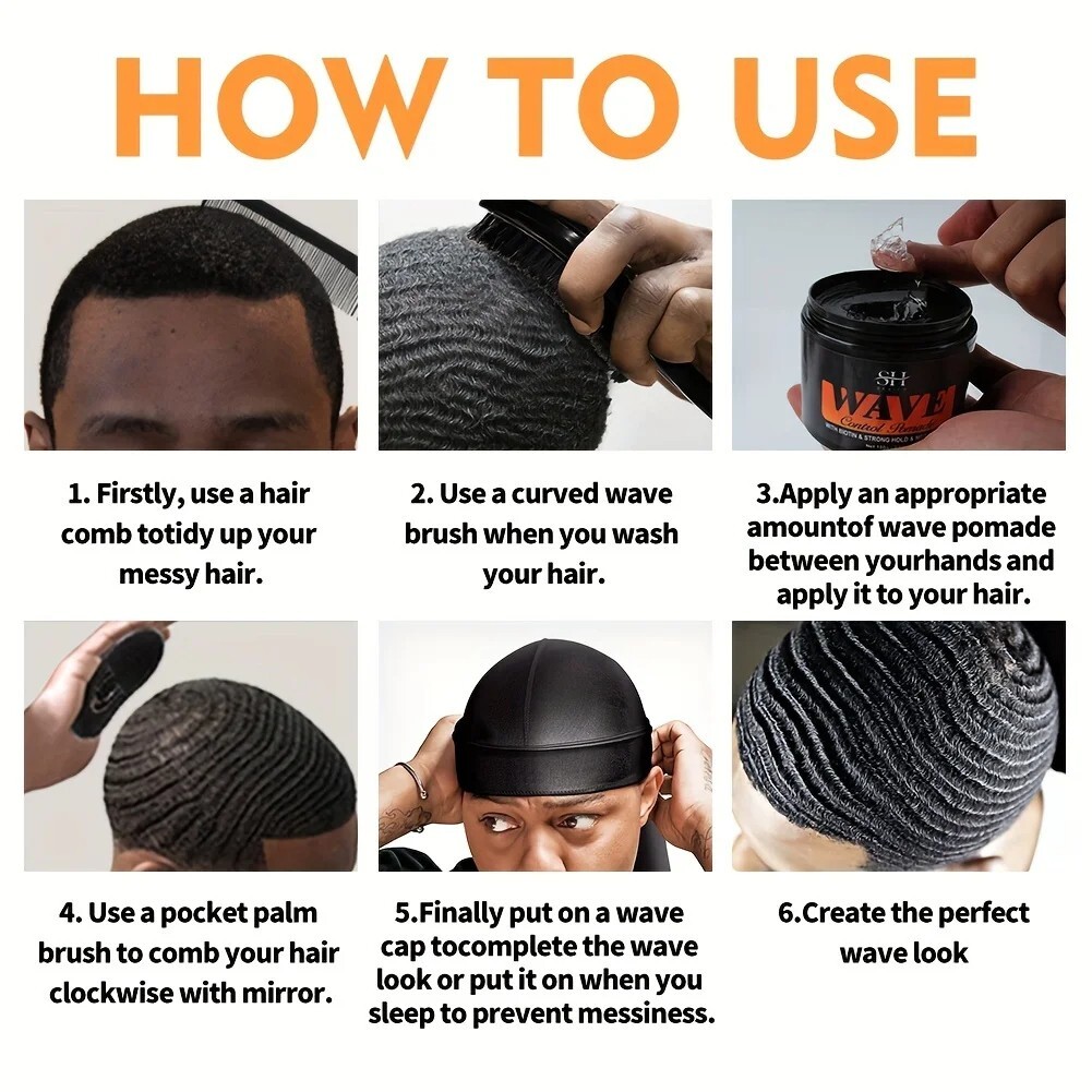 7pcs/Set Wave Pomade Kit 360 Deep Waves Control Strong Hold Wavy Hair ...