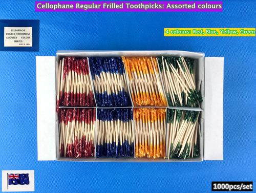 NEW 1000PCS Cellophane Regular Frilled Toothpicks 6.7cm (4 Colours ...