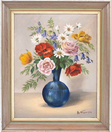 Oil on canvas painting Framed Swedish artist ALGOT NILSSON Floral Still ...