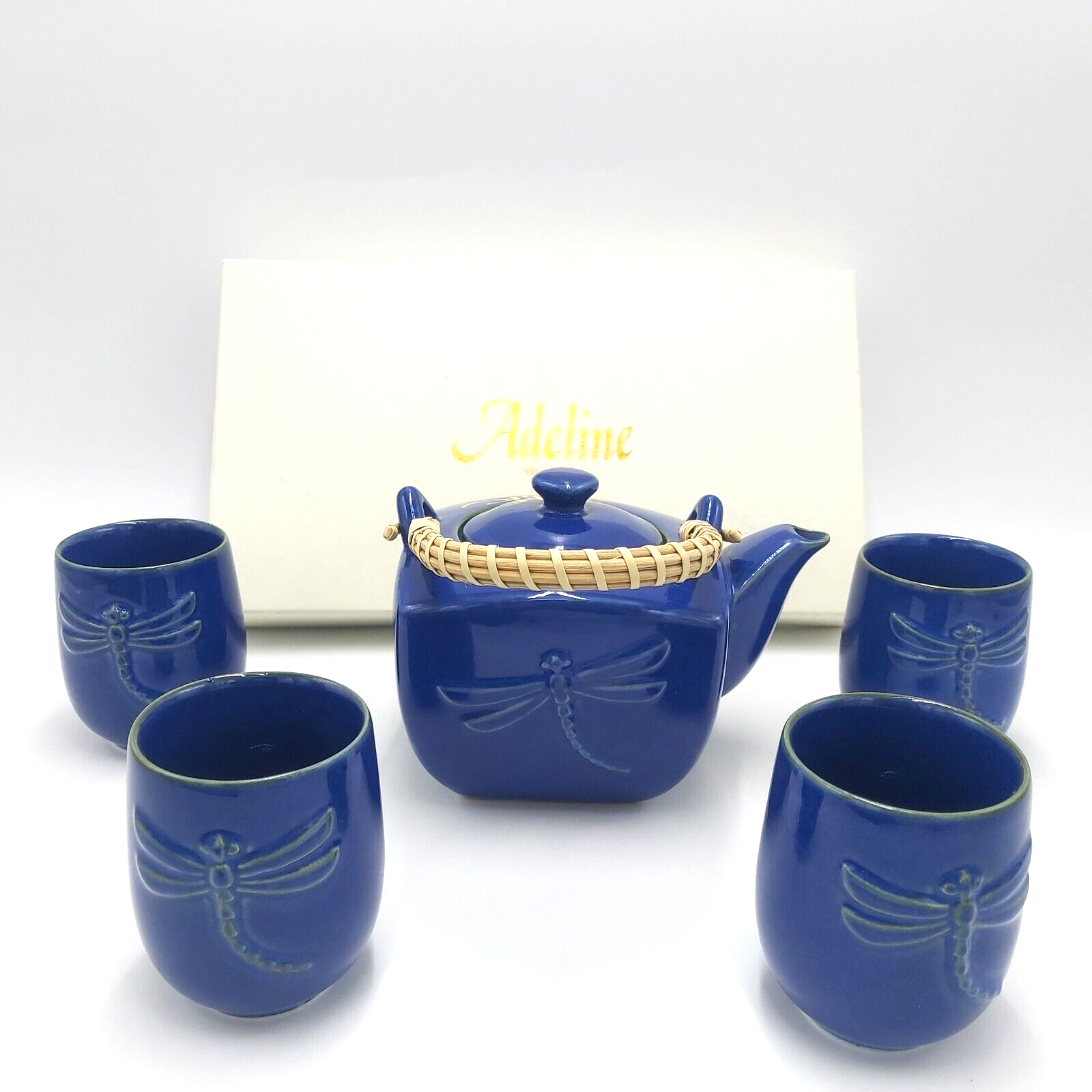 Adeline Fine Porcelain Tea Set-Dragonfly Motif-Cobalt Blue | eBay