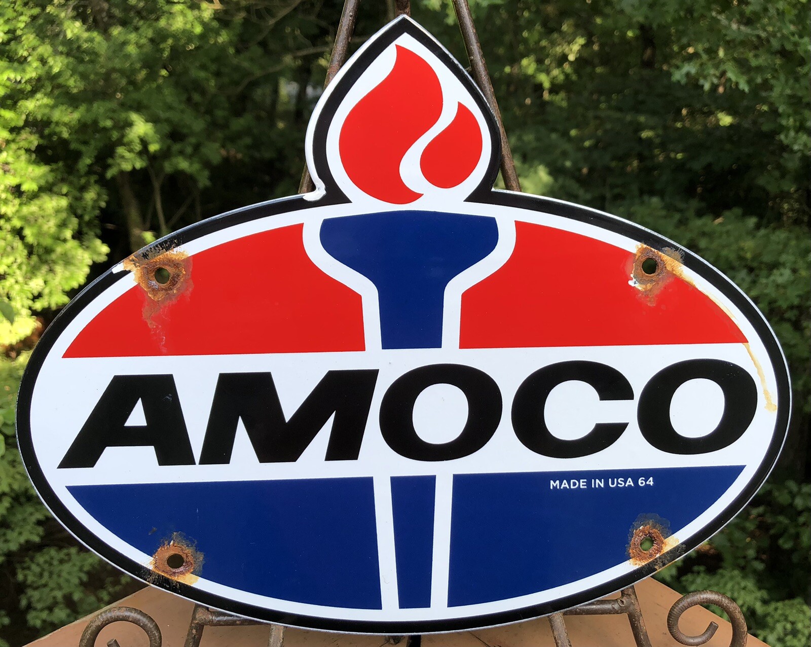 VINTAGE 1964 DATED AMOCO STANDARD GASOINE OIL PORCELAIN GAS PUMP SIGN ...