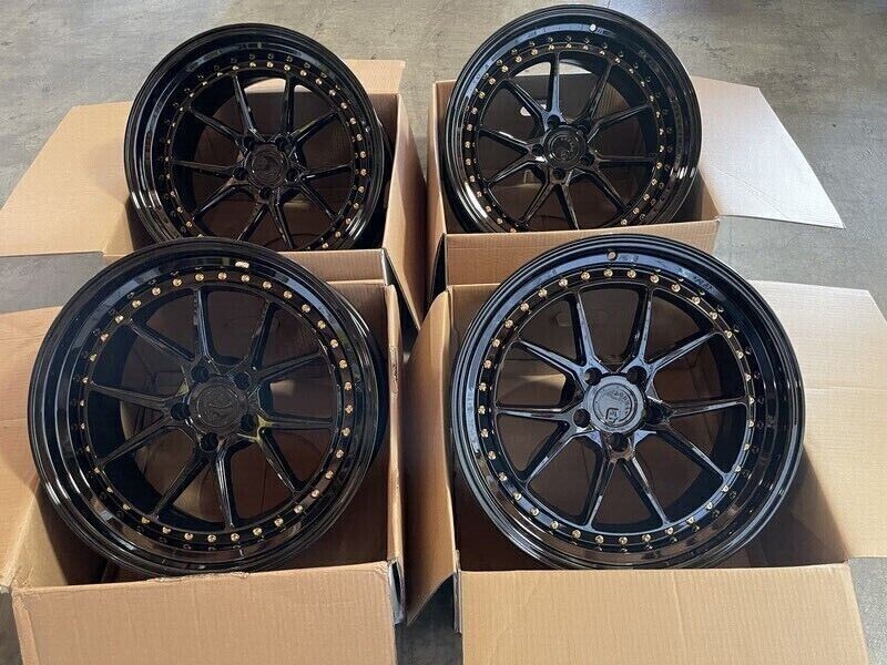 19" AodHan DS07 Wheels 19x9.5 +22 / 19x11 +22 5x114.3 Gloss Black Rims ...