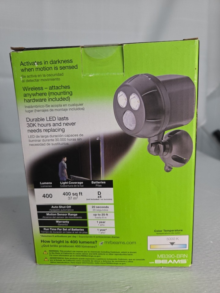 Mr. Beams Wireless Motion Sensor LED Spotlight - 450 Lumens, Black ...
