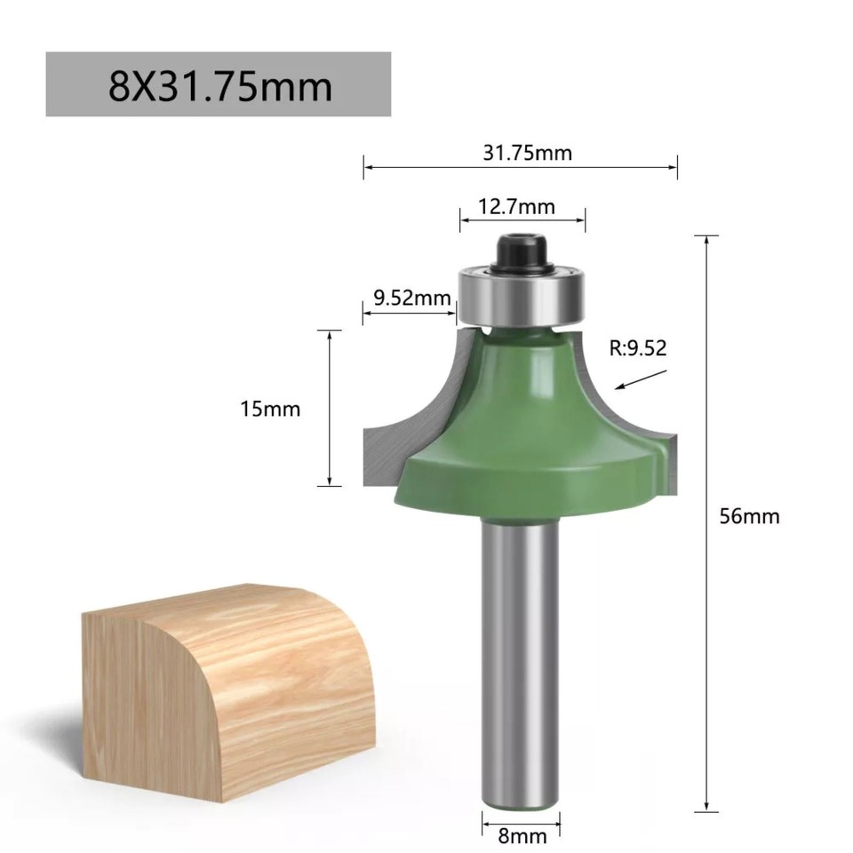 8mm Shank Round Over Edge R Chamfering 1/8" - 1/2" Radius Router Bit ...