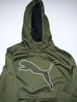 Vintage Puma Men's Medium Fleece Lined Army Green Pullover Hoodie Style ...