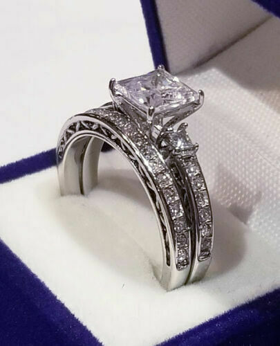 2Ct White Princess Simulated Diamond Wedding Ring Set Solid 925 ...