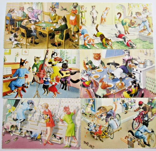 Lot Of 6 Unposted ALFRED MANZIER Anthropomorphic Chaotic CAT Postcards ...