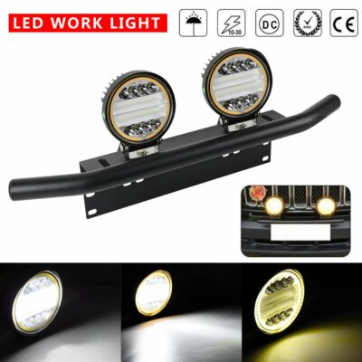 2x 5inch Round LED Work Light Bar w/ License Plate Mount Bracket ...