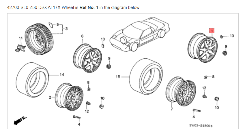 17" Honda Acura NSX Genuine OEM Disk Al Wheel 17X | 42700-SL0-Z50 | Japan