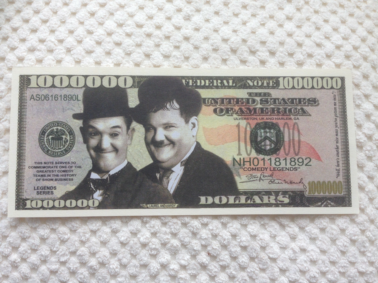 Set of Two Laurel & Hardy Million Dollar Doublesided Novelty Banknotes ...