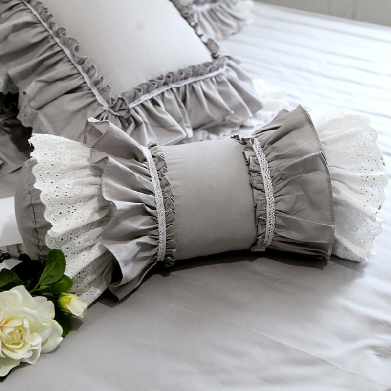 Sweet grey ruffles lace pillow bed decorative pillow cover candy ...