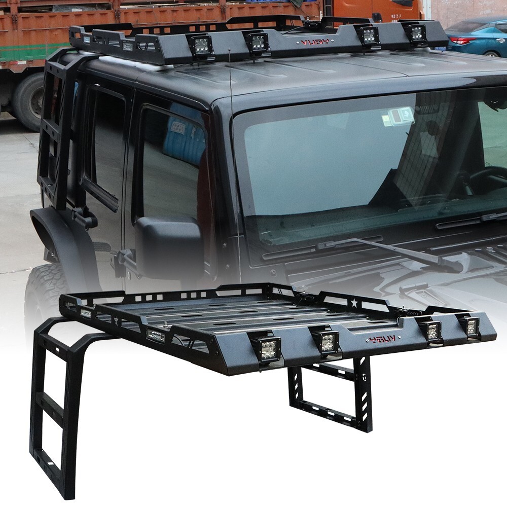 With Light and ladder Fits 07-17 Wrangler JK/JKU Roof Rack Luggage ...