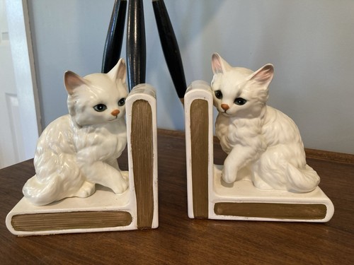 Vintage Lefton White Cats Kittens Bookends Persian Kitties On Books W ...