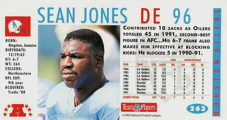 1992 GameDay Football Card #263 Sean Jones - Houston Oilers | eBay