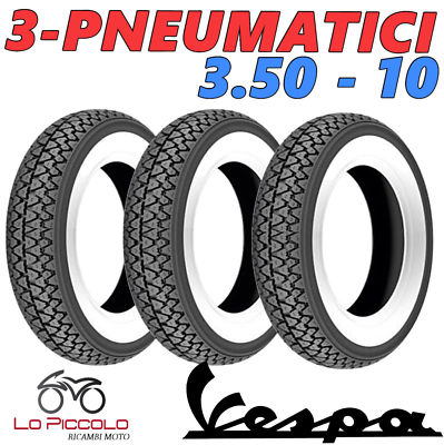 Kit 3 Tire Wheel Piaggio Vespa Rally 180 200 White Band 3.50-10 Vintage ...