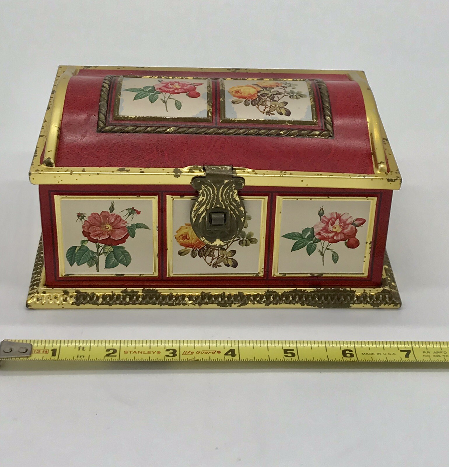 Vintage Linette West German Red Tin Cookie Candy Box Camel Hump Hinged ...