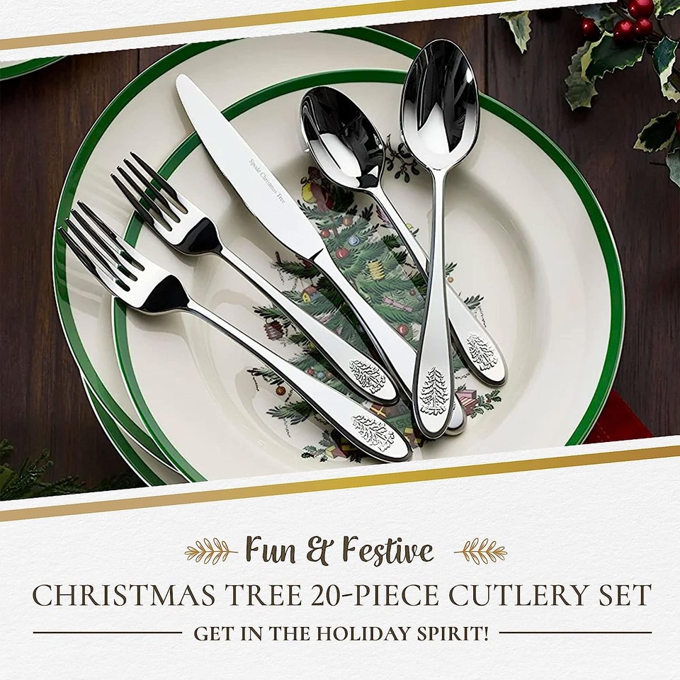 Spode - Christmas Tree Collection - 20-Piece Flatware Set - Dishwasher ...