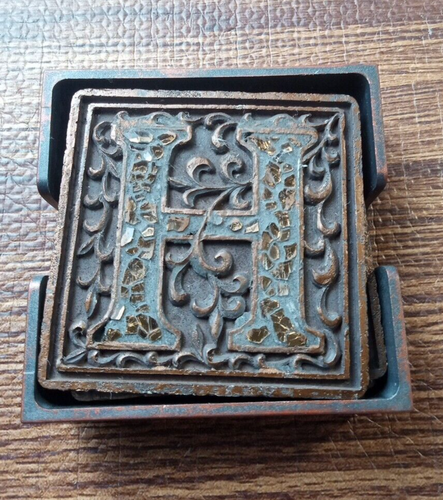 Wood/Gemstone Coasters with Cork Base / Monogrammed with letter H ...