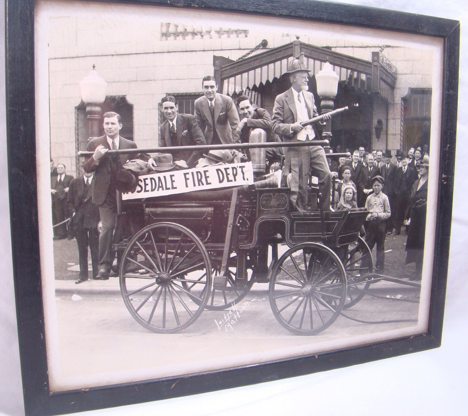 Antique 1920s Rosedale Fire Department Framed Photograph Fire Engine ...