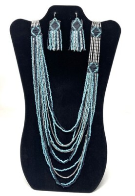 Silver Strike Turquoise Beaded Necklace/Earring Set | eBay