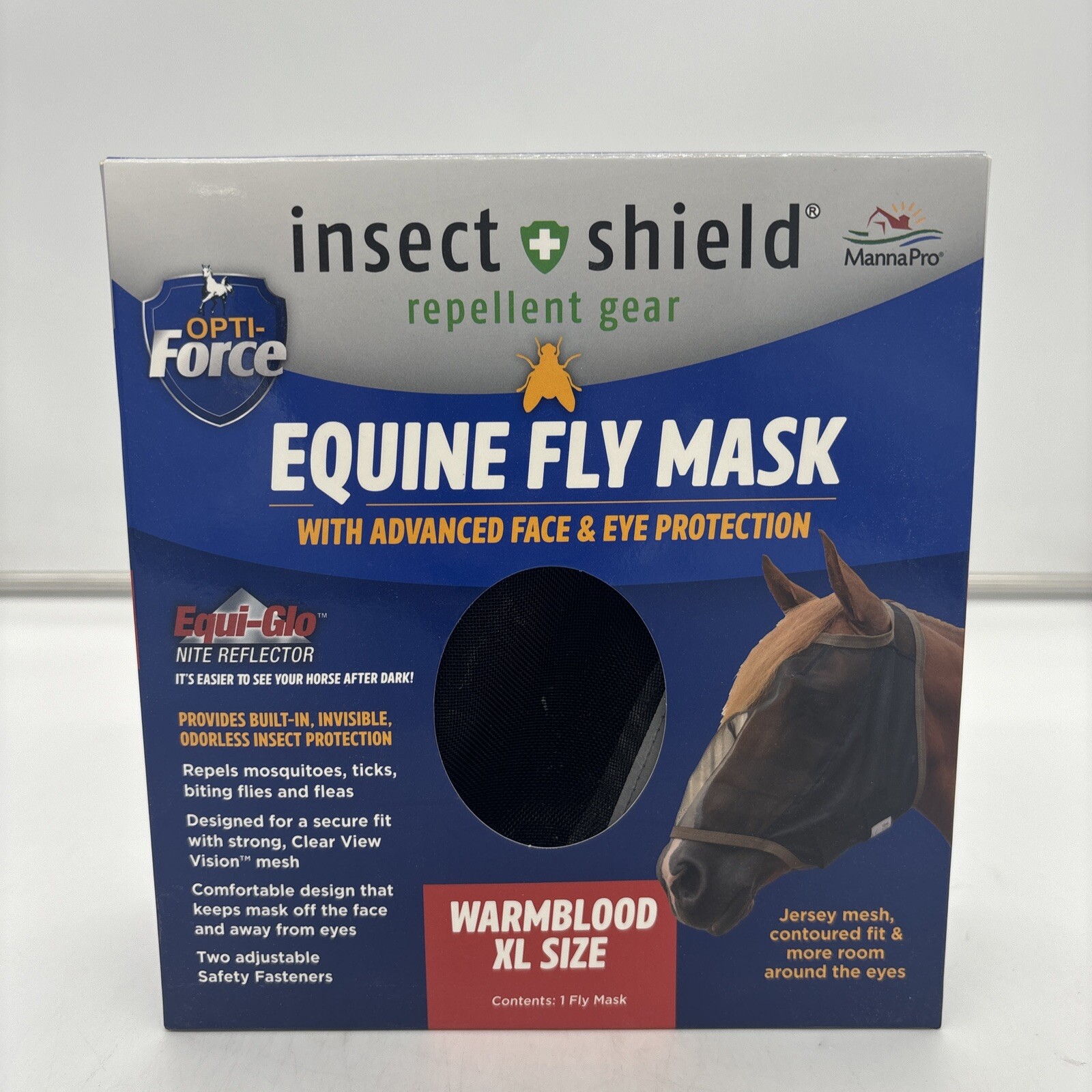 MannaPro Insect Shield EQUINE FLY MASK Warmblood XL Size, Equi-Glo ...