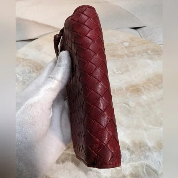 BOTTEGA VENETA Burgundy Intrecciato Weave Leather French Purse Wallet ...