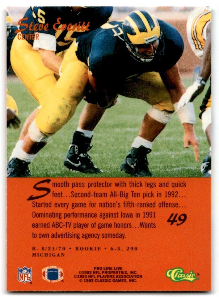 1993 Pro Line Live Steve Everitt Rookie Cleveland Browns #49 | eBay