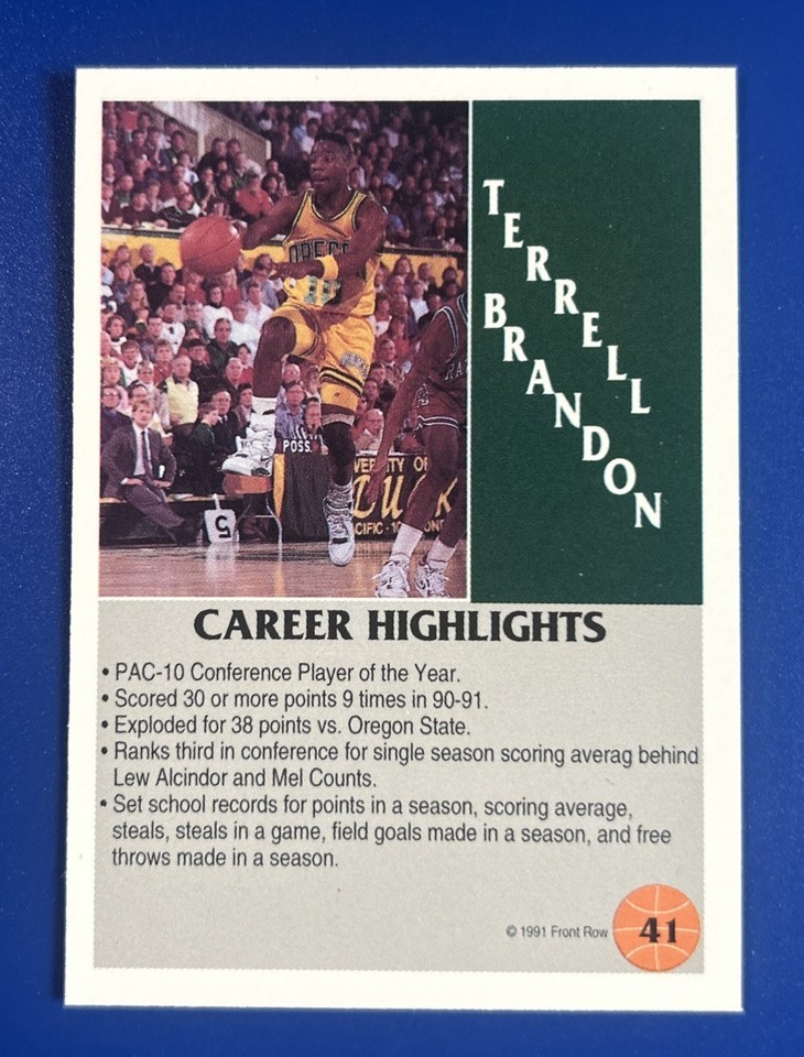 1991 Front Row Basketball Terrell Brandon Oregon Ducks #41 | eBay