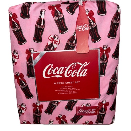 Coca Cola Coke Pink Full 6 Six Piece Sheet Set Bottles Bows Girly Sweet ...