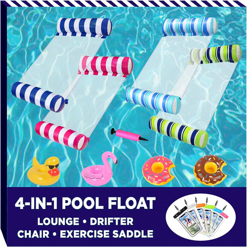 4 Pack+9 Freebies Inflatable Swimming Pool Float for Adult, 4-In-1 ...