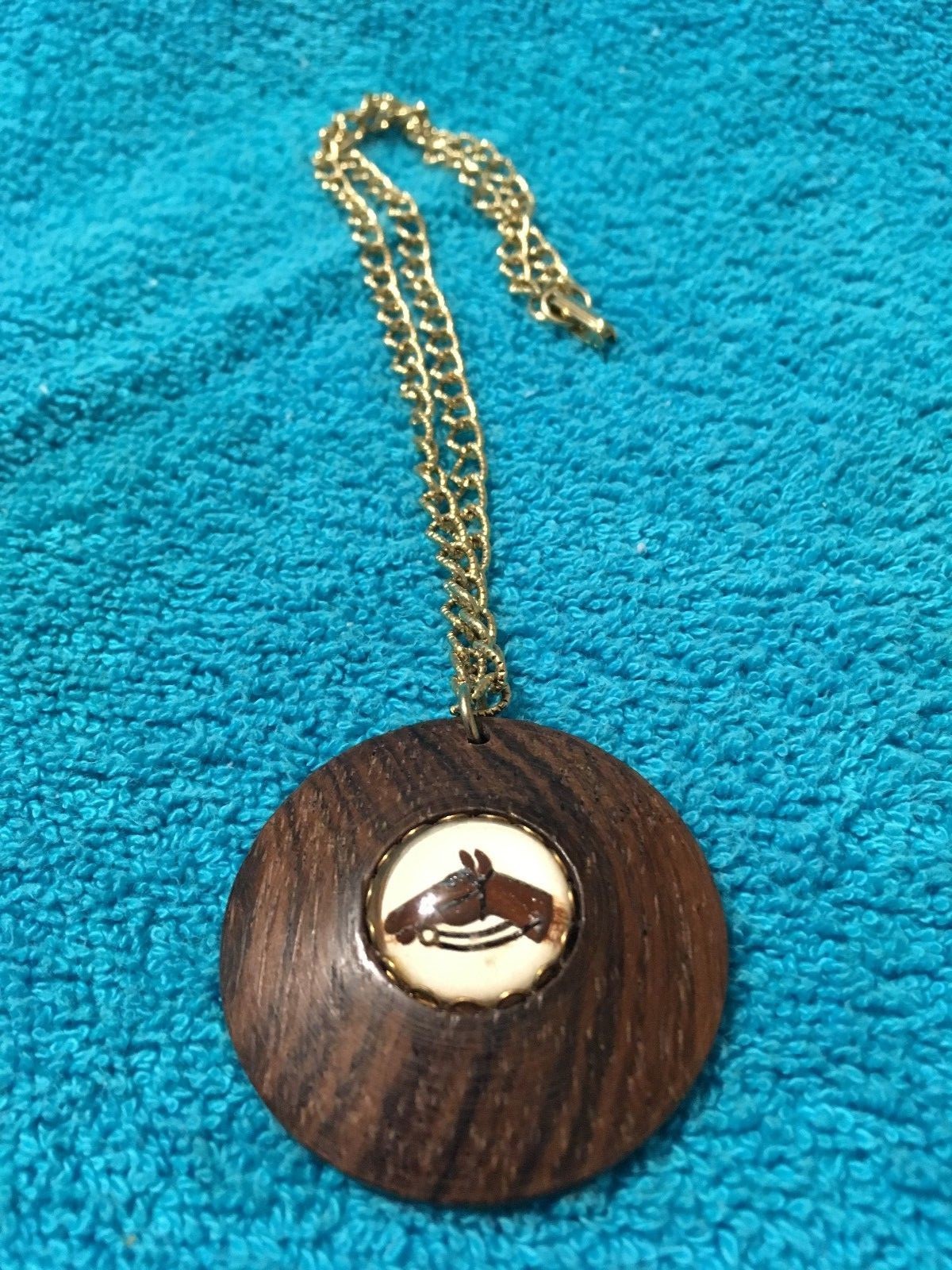 Goldtone Chain Wooden Horse Motif Medallion Necklace … - Gem