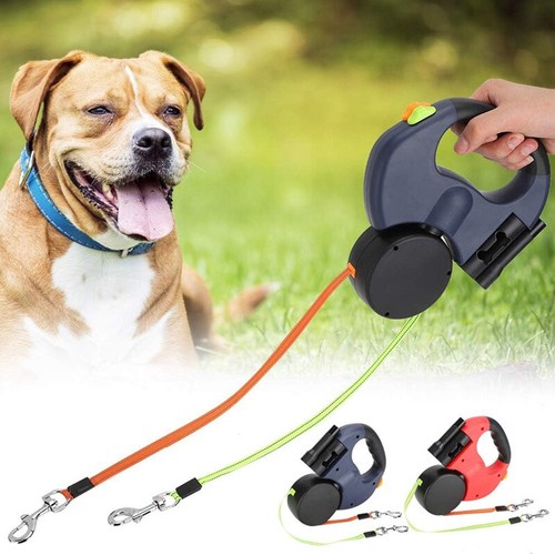 Retractable Reflective Dual Pet Leash Lead 360°Rotating Double Dog ...