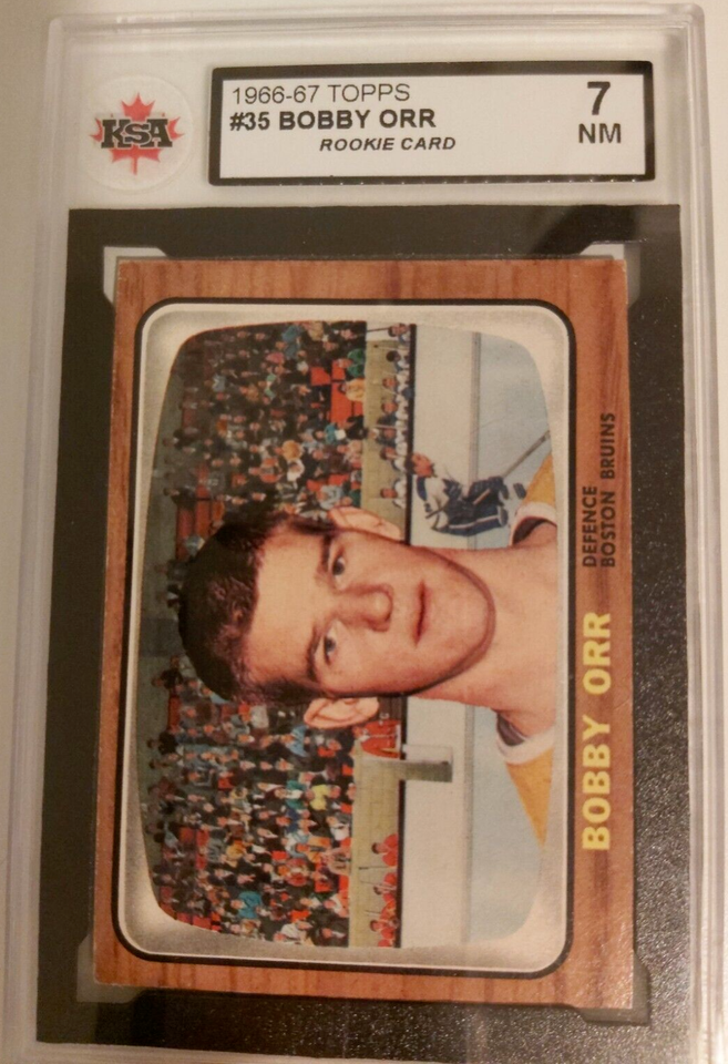 1966-67 TOPPS NHL HOCKEY ROOKIE CARD #35 BOBBY ORR RC BRUINS KSA 7 ENM+ ...