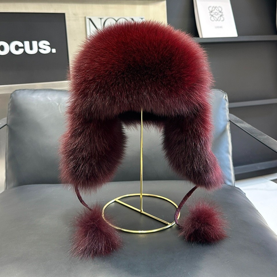Women's Real Fox Fur Hats Russian Ushanka Aviator Trapper Hat Warm ...