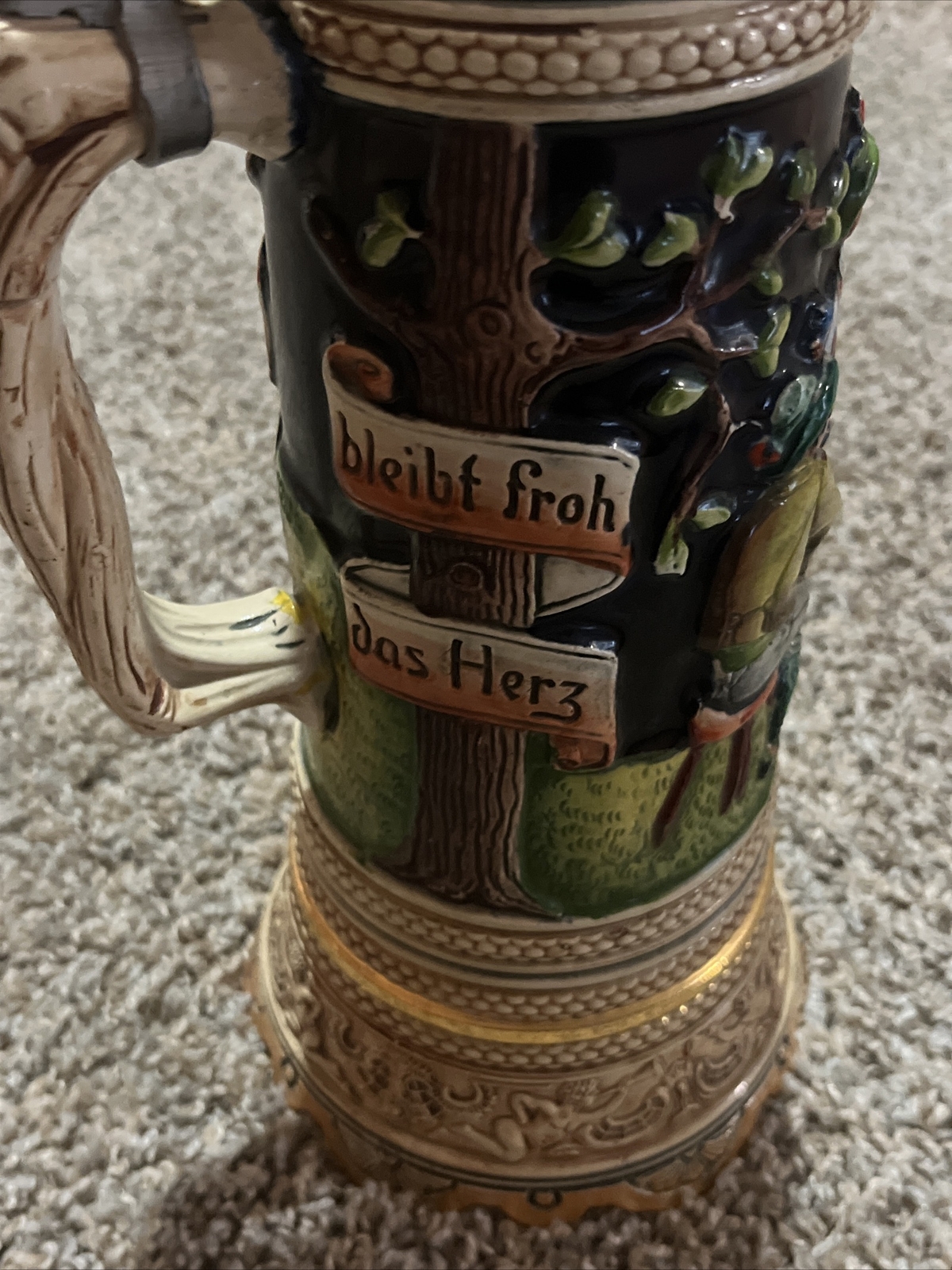 13.5” German Beer Stein Bei Freud u. Scherz Bleibt Froh Das Herz w ...