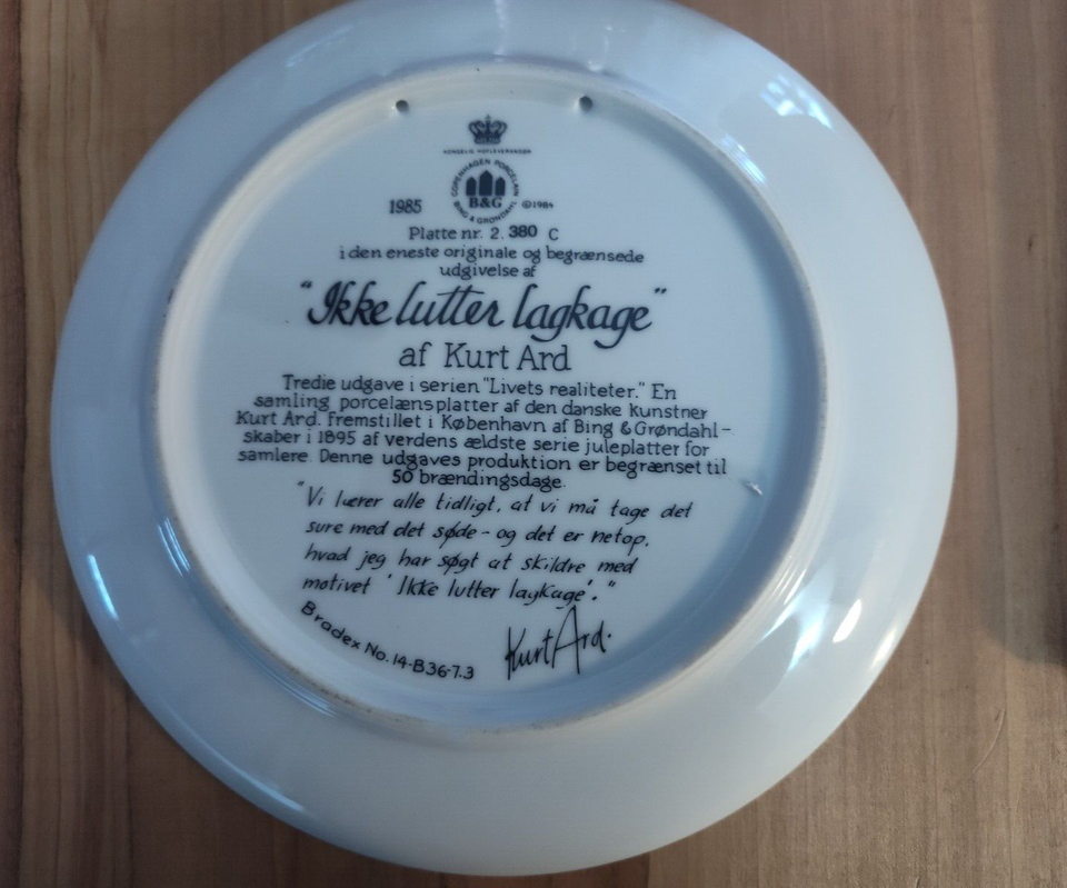 Ikke lutter lagkage - First things first -Bing & Grondahl Plate - Kurt ...