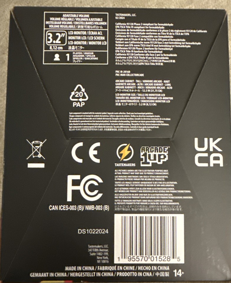 Arcade1Up Pac-Man 16 Bit Gaming Collector Cade FootTall 3” Inch Screen ...