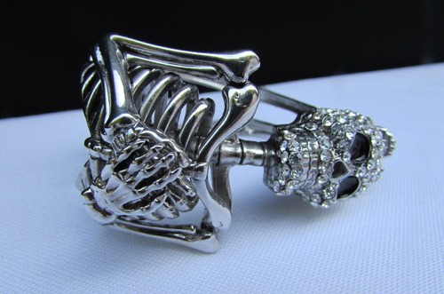 Women Bracelet Fashion Gold Bling Skeleton Jewelry Halloween Cuff Skull ...