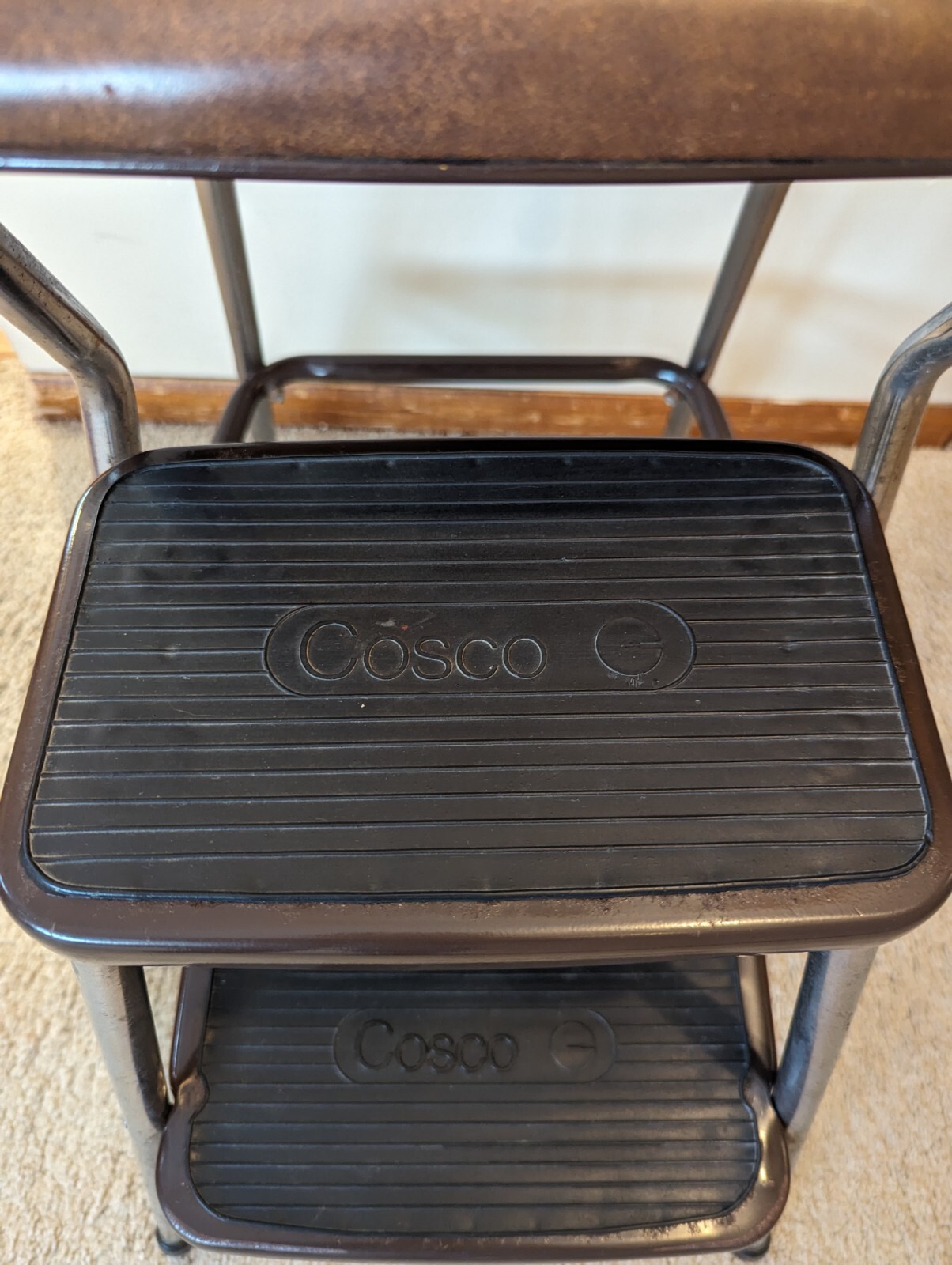 Vintage Retro Brown Cosco Chrome Kitchen Stepstool Farm Chair Pull Out ...