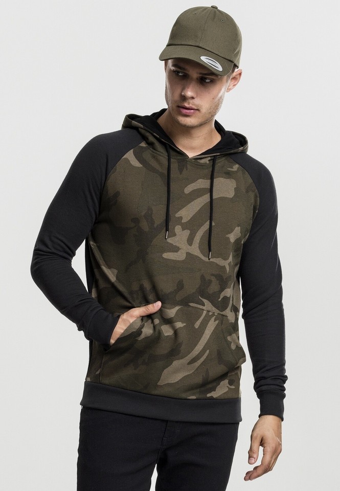Urban Classics Hoodie Camo Contrast Raglan Hoody Olive Camouflage/Black ...